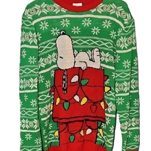 Peanuts | Sweaters | Peanuts Mens Green Red Snoopy Crewneck Christmas ...